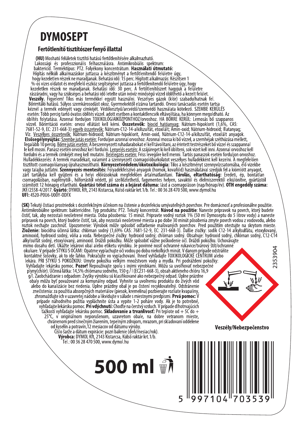 Dymosept fertőtlenítő tisztítószer szórófejes, fenyő illat | dymol.hu